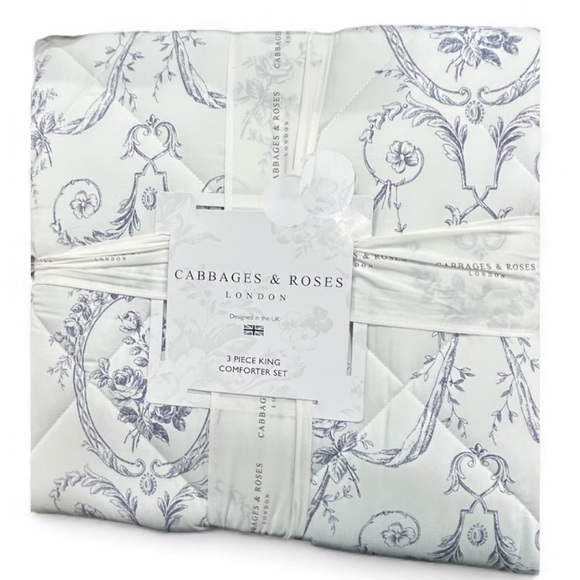 Cabbage & Roses | Bedding | Cabbage Roses 3 Piece Blue And White Floral ...